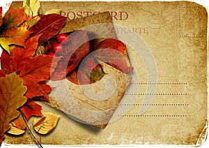 Vintage Postcard With Autumn Leaves Stock Photography - Image: 26976072